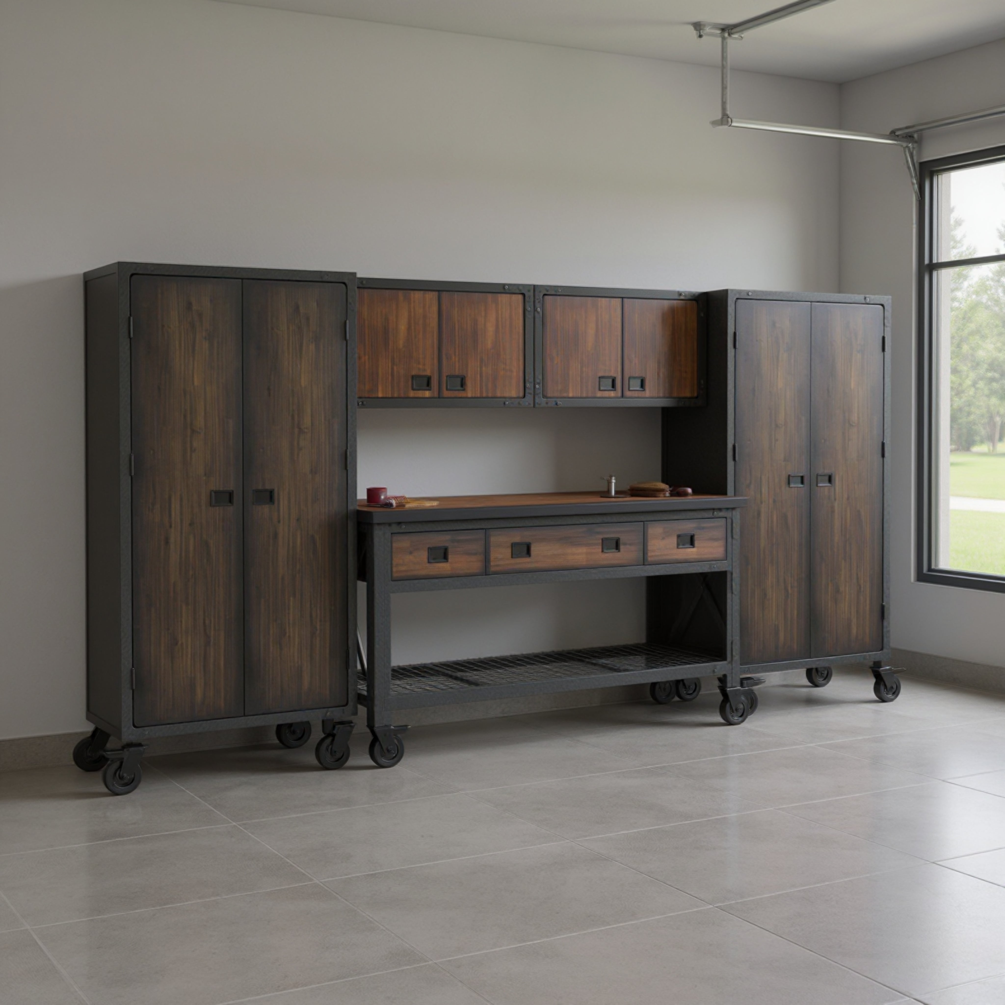 Duramax 5-Piece Garage Storage Combo Set with Workbench, Wall Cabinets ...